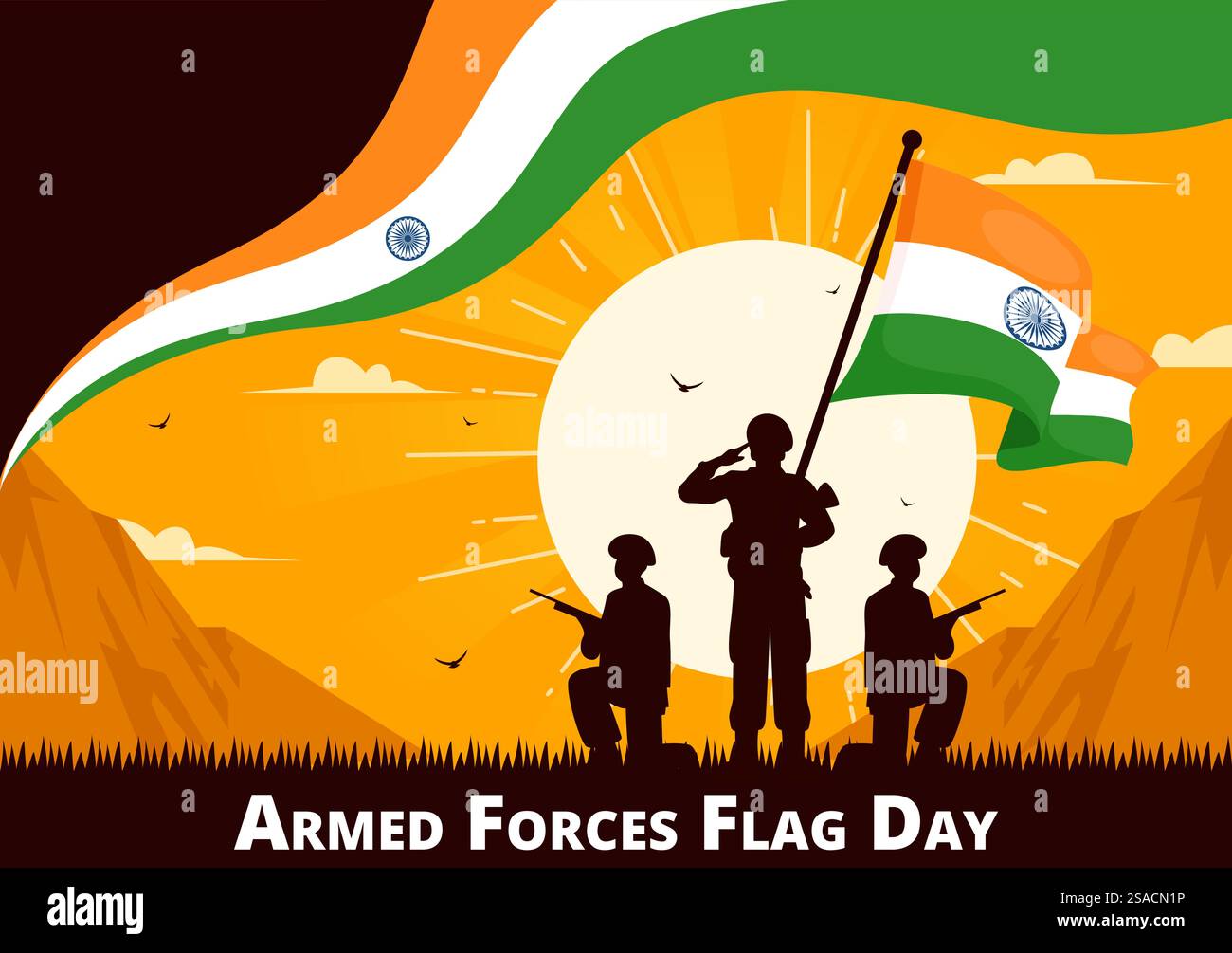 Indian Armed Forces Flag Day Vector Illustration featuring the Indian Army and Waving Flags in a ...