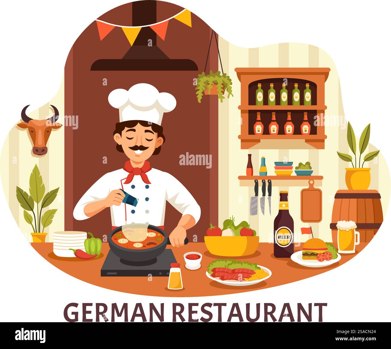 German Food Restaurant Vector Illustration featuring a Collection of ...