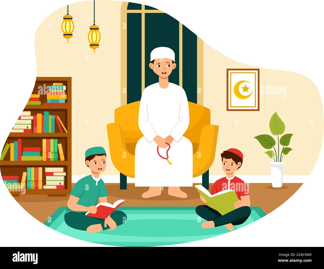 Islamic Social Center Vector Illustration Featuring Mosques ...