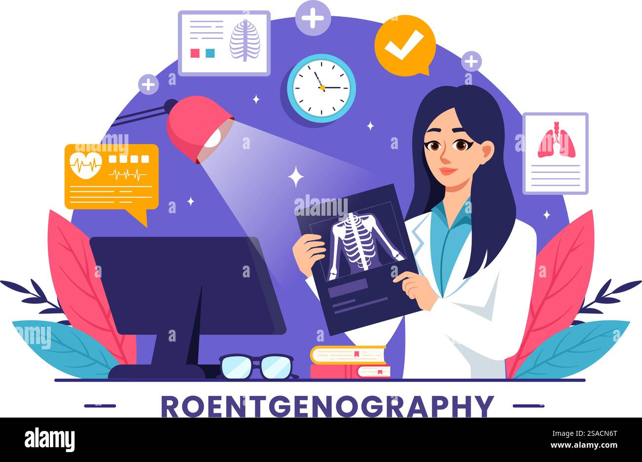 Roentgenography Vector Illustration with Fluorography Body Checkup ...