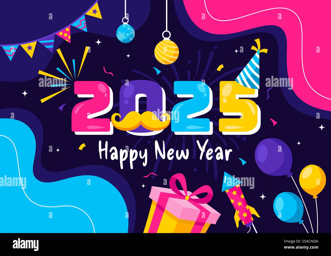 Happy new year 2025 celebration vector illustration featuring trumpets ...