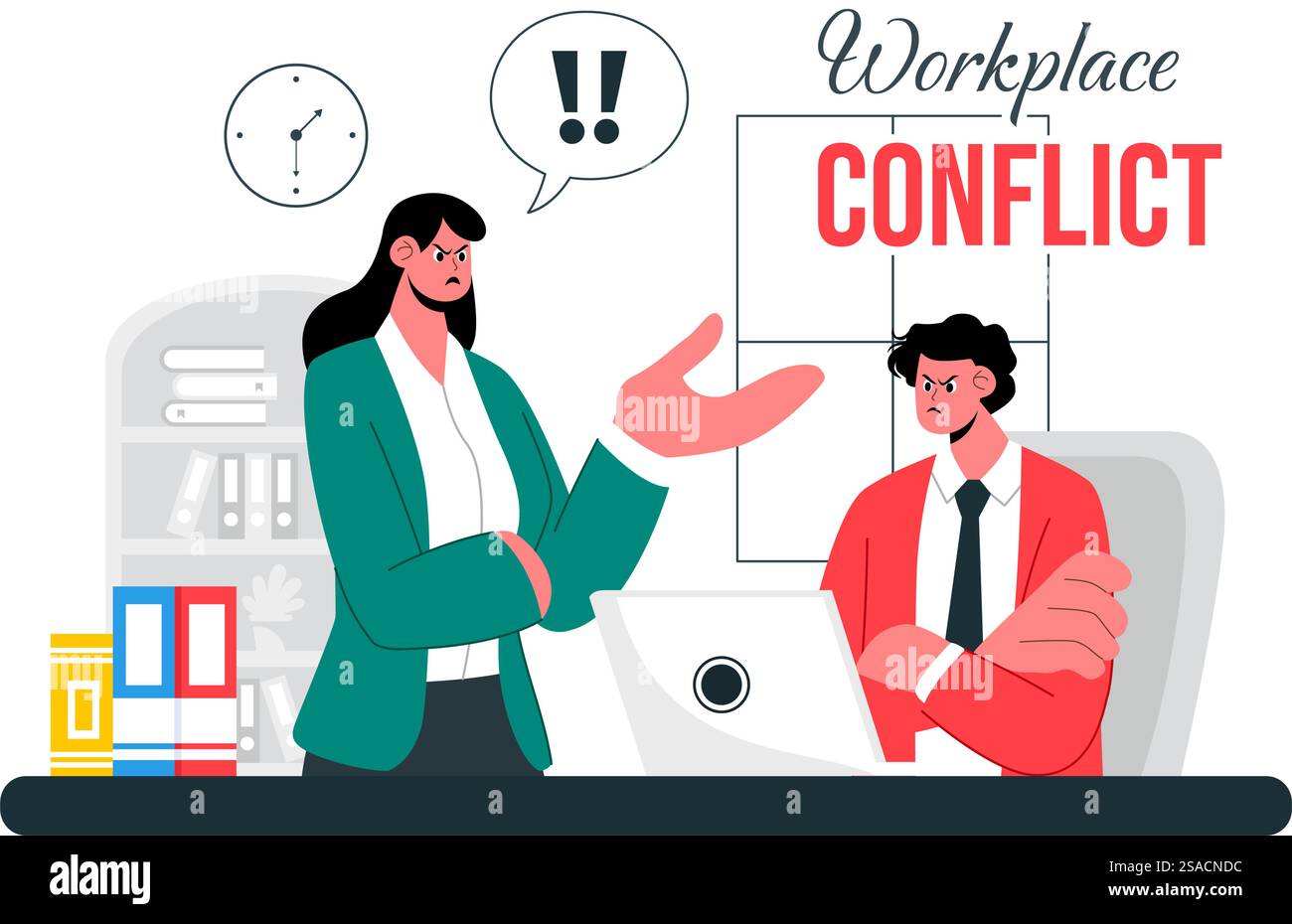 Workplace Conflict Illustration featuring Arguing Coworkers Having a ...