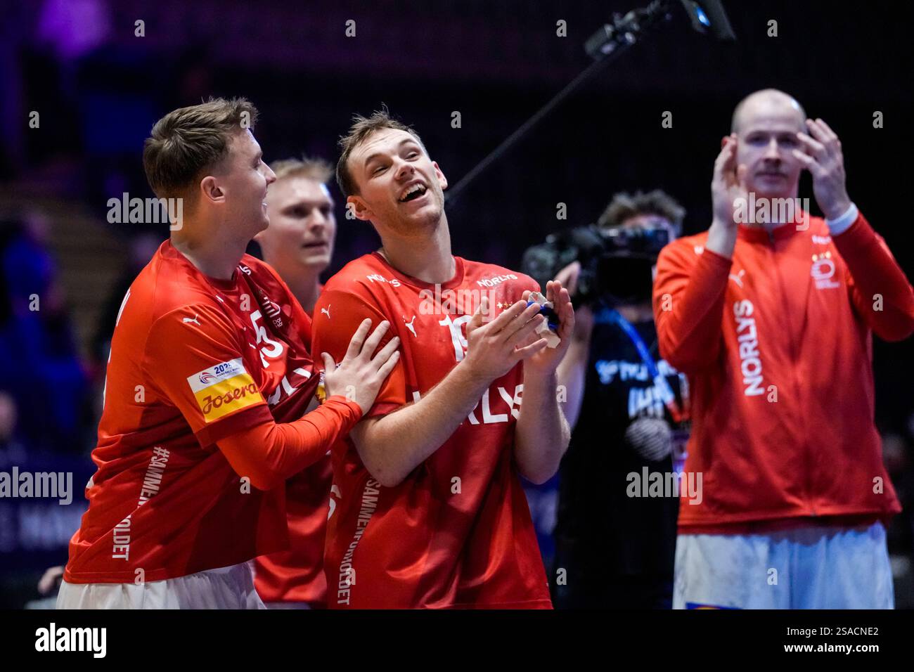 Fornebu 20250129. Denmark celebrates during the quarter-final of the ...