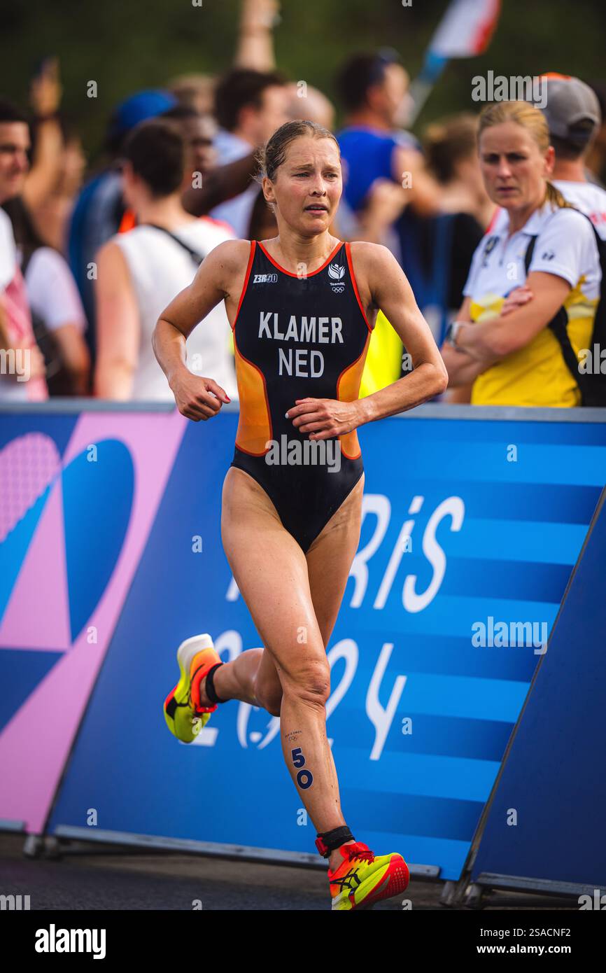 Rachel Klamer participating in the triathlon at the Paris 2024 Olympic ...