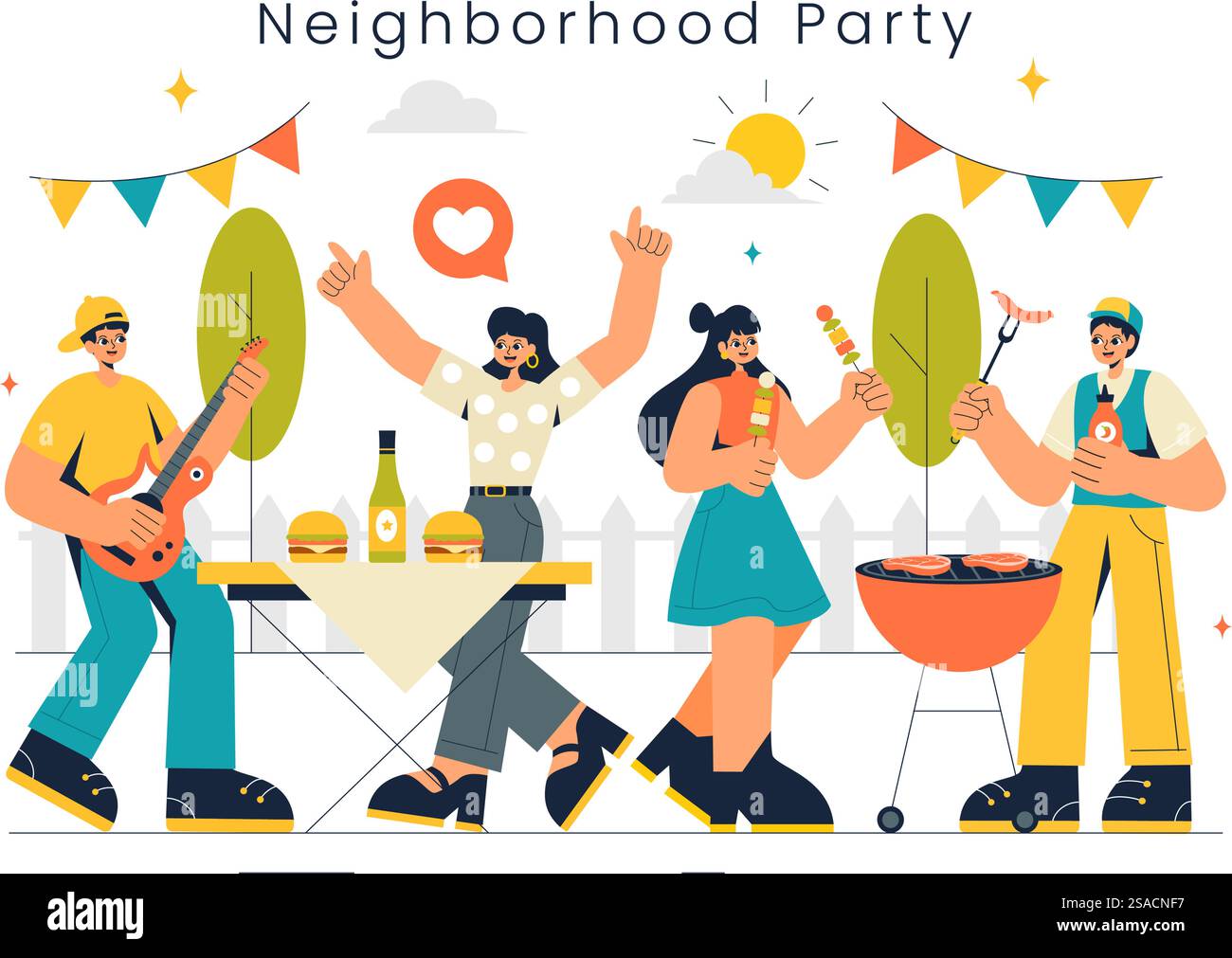 Neighborhood Events Vector Illustration featuring Friends and Family ...