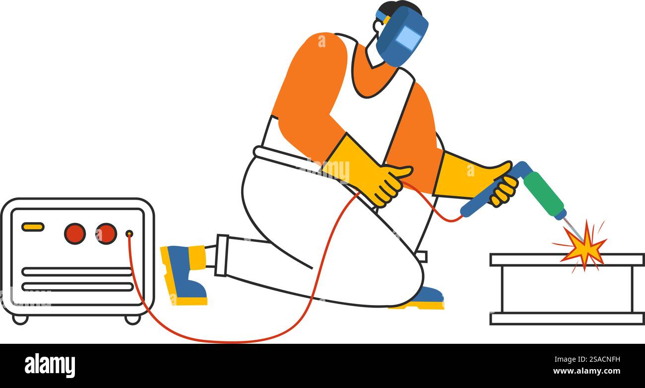 Welding Service Vector Illustration with Professional Welder Job Weld ...