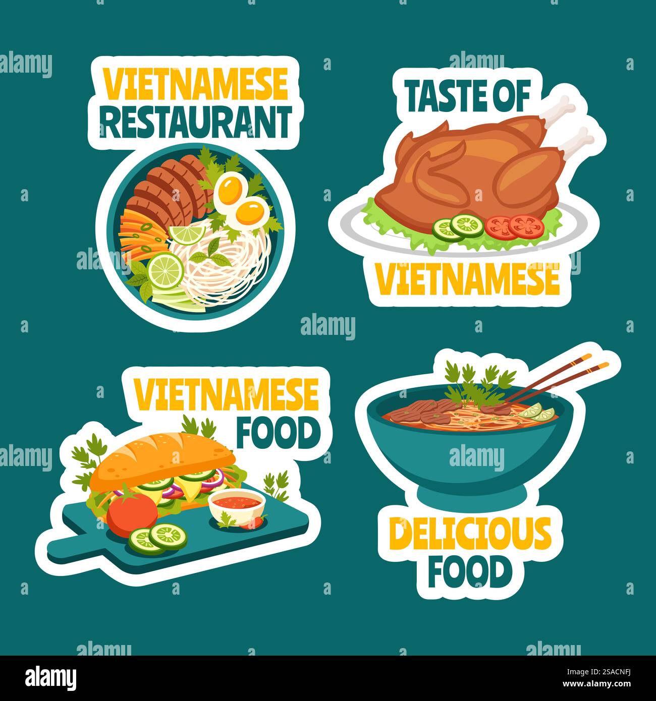 Vietnamese Food Label Flat Cartoon Hand Drawn Templates Background ...