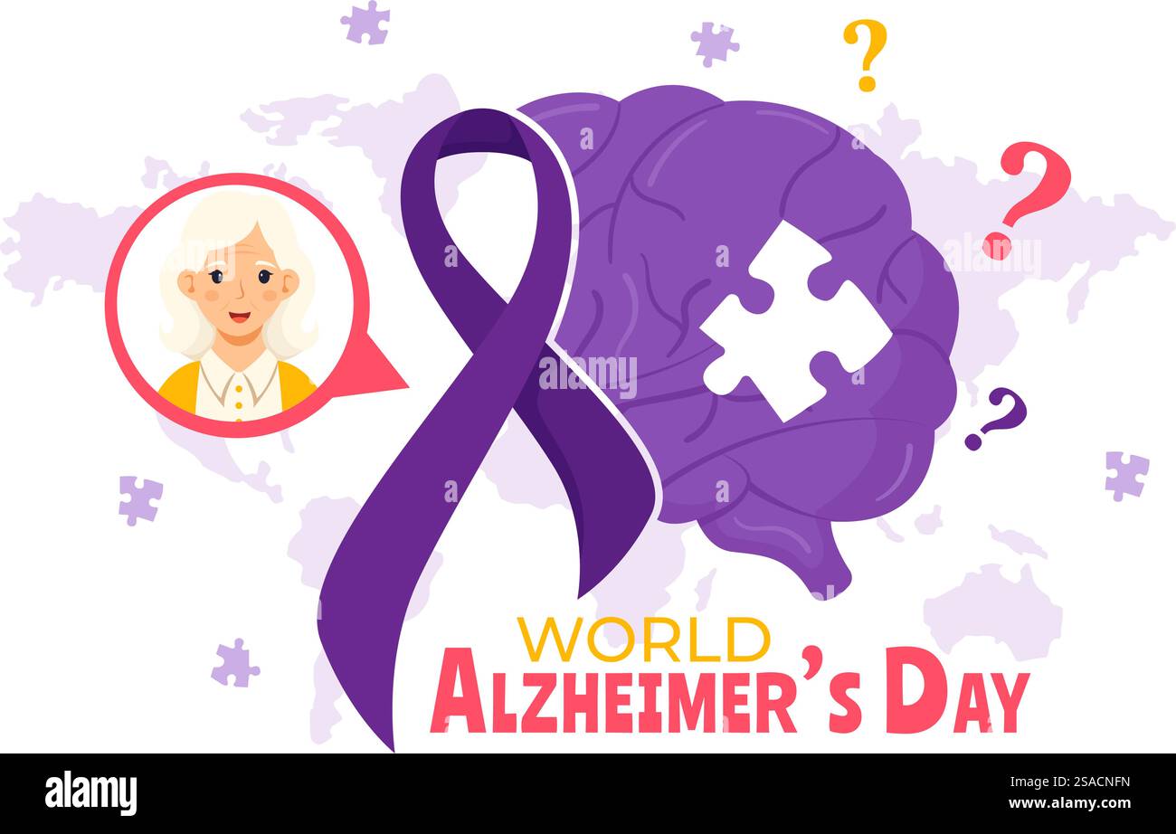World Alzheimer’s Day Vector Illustration featuring an Elderly and a Brain Jigsaw Puzzle ...