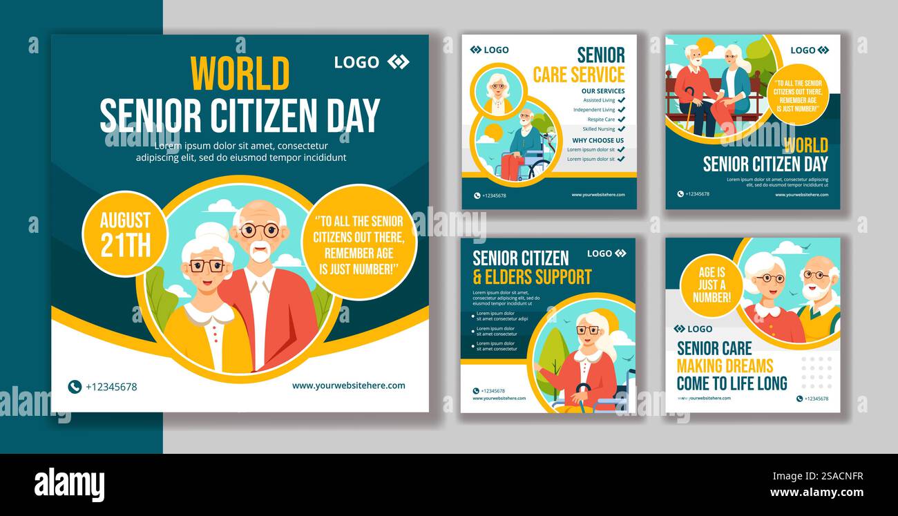 Senior Citizen Day Social Media Post Flat Cartoon Hand Drawn Templates ...
