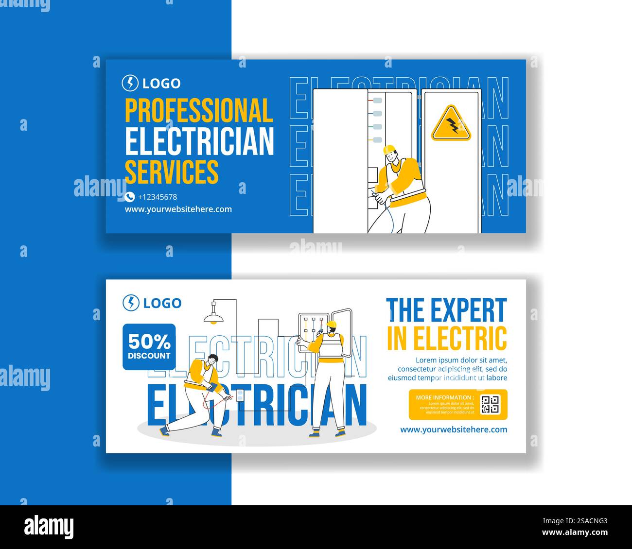 Electrician Services Horizontal Banner Flat Cartoon Hand Drawn ...