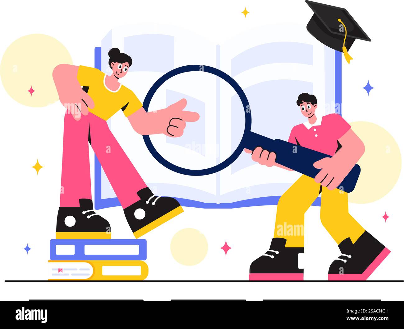 Education and Knowledge Books Vector Illustration featuring People ...