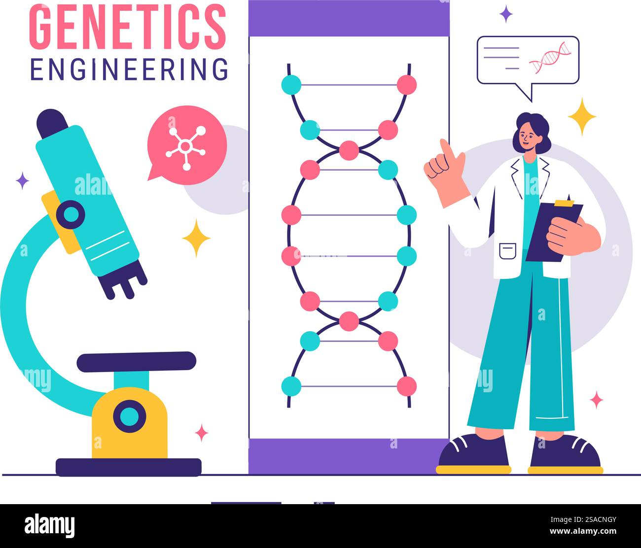 Vector Illustration of Genetic Engineering and DNA Modifications with ...