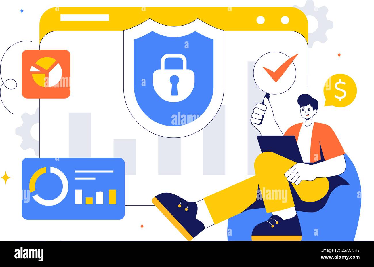 Cyber Threat Analysis Vector Illustration featuring Vulnerability Management and Information ...