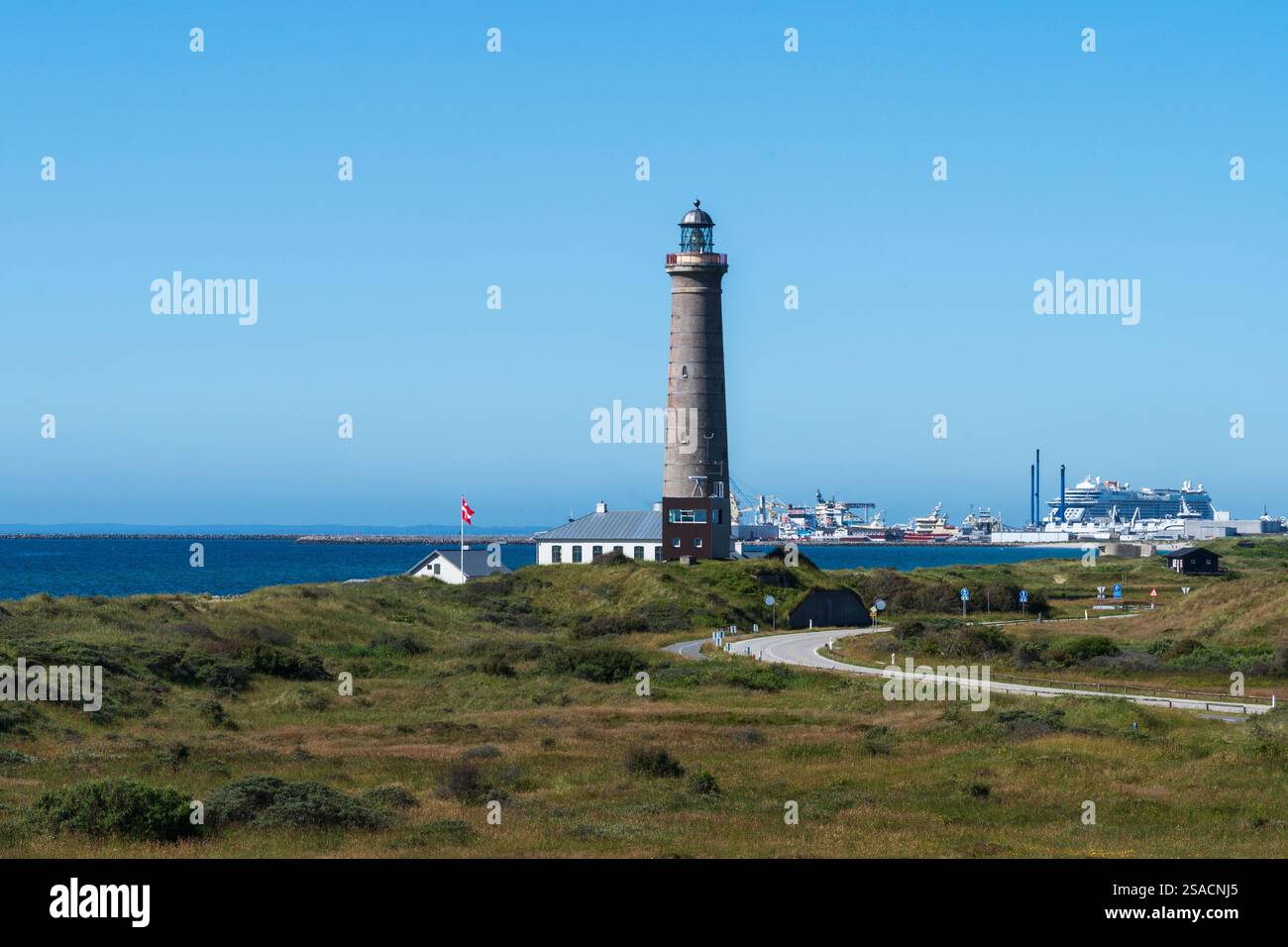 The Lighthouse Skagen Fyr at Grenen at the most northern tip of Denmark ...