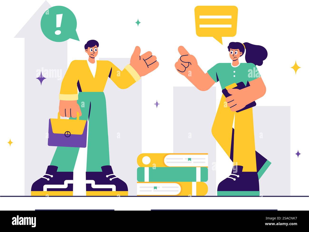 Vector Illustration of Conflict Resolution and Management featuring Two ...