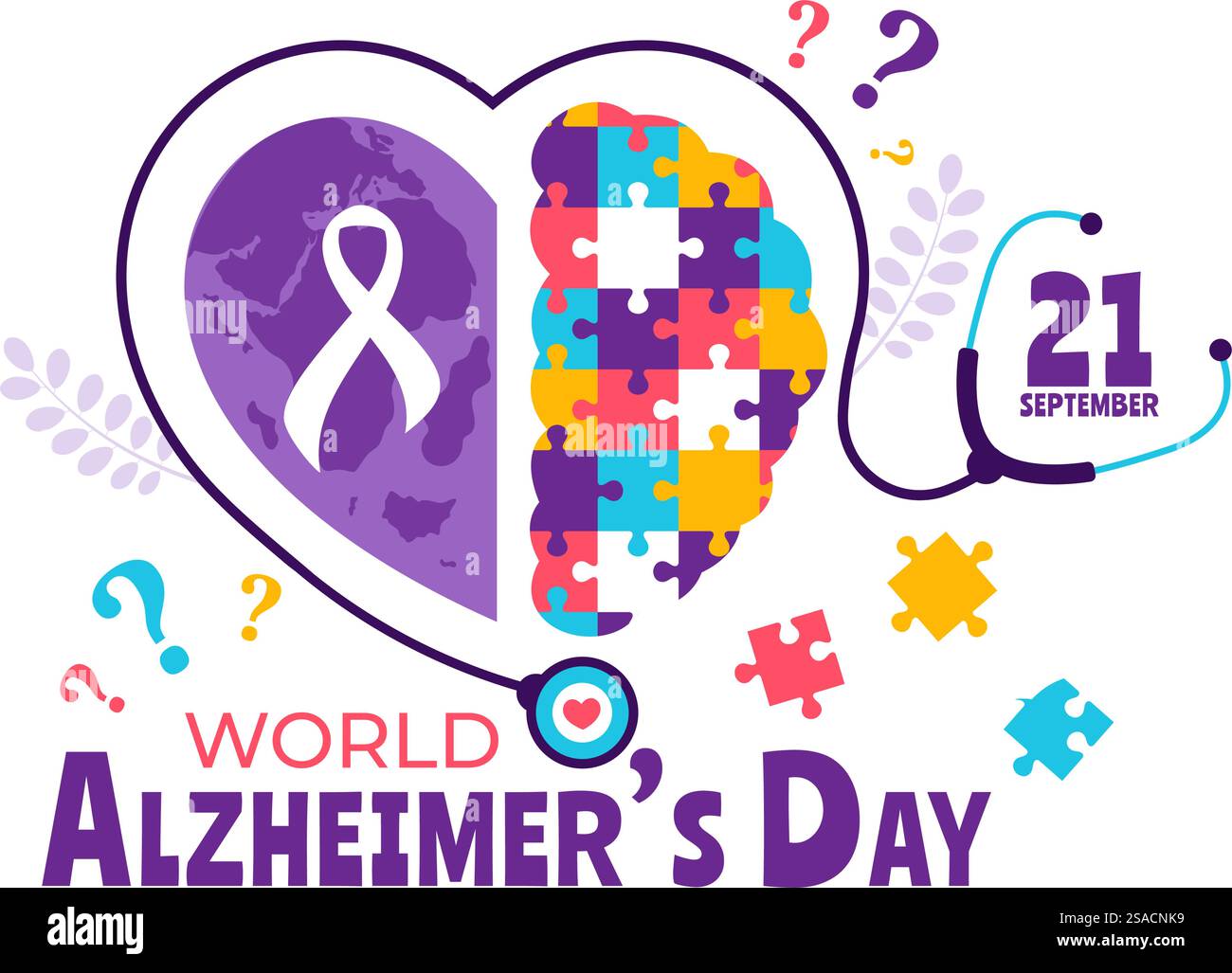 World Alzheimer’s Day Vector Illustration featuring an Elderly and a Brain Jigsaw Puzzle ...
