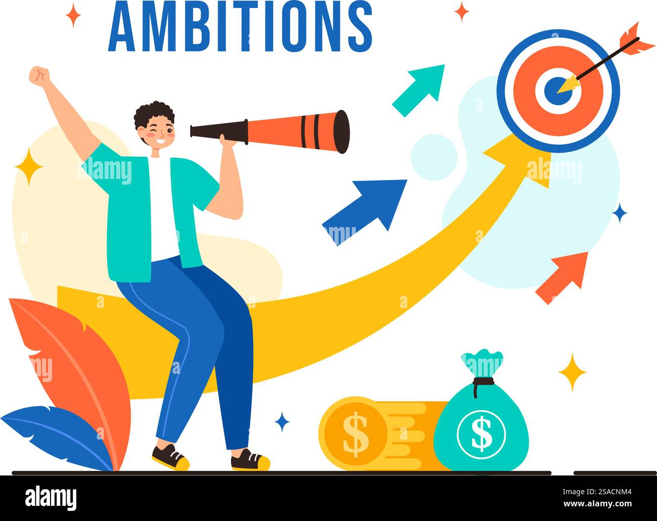 Ambition Illustration with Entrepreneur Climbing the Ladder to Success ...