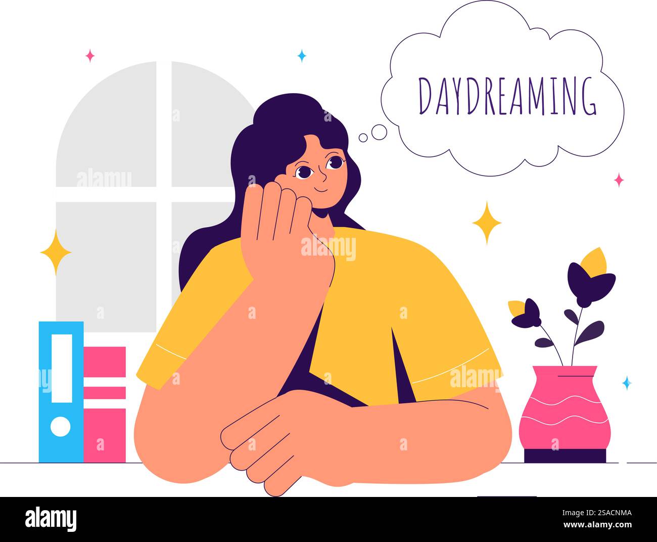 Vector Illustration of People Daydreaming, Imagining, and Fantasizing ...