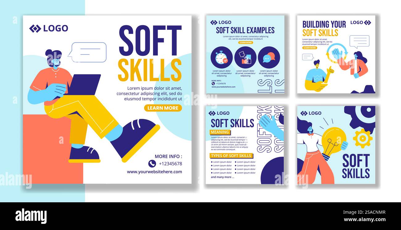 Soft Skills Social Media Post Flat Cartoon Hand Drawn Templates ...