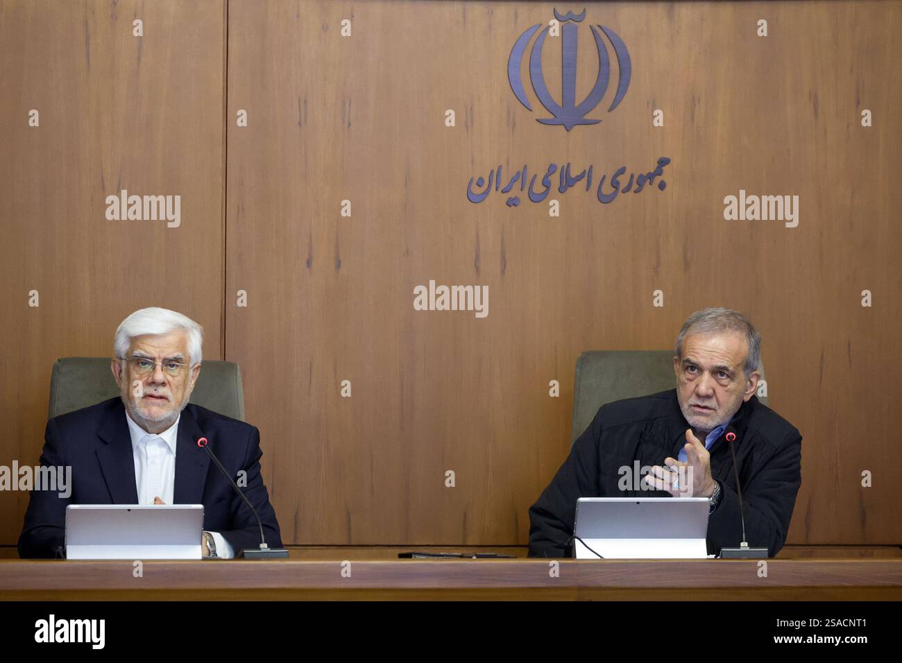 Tehran, Iran. 29th Jan, 2025. Iran's President, MASOUD PEZESHKIAN (R ...