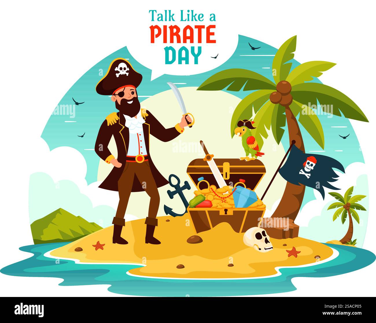 International Talk Like a Pirate Day Vector Illustration with Cute ...