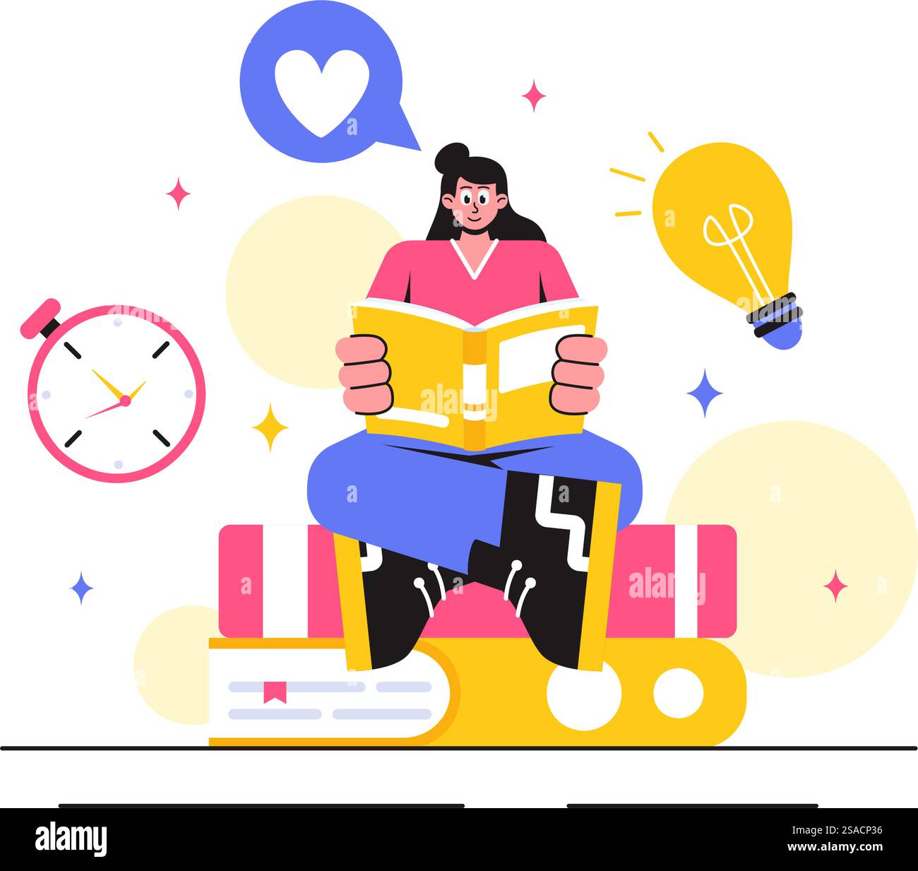 Education and Knowledge Books Vector Illustration featuring People ...