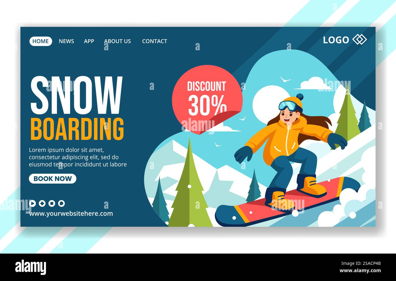 Snowboarding Social Media Landing Page Cartoon Hand Drawn Templates ...