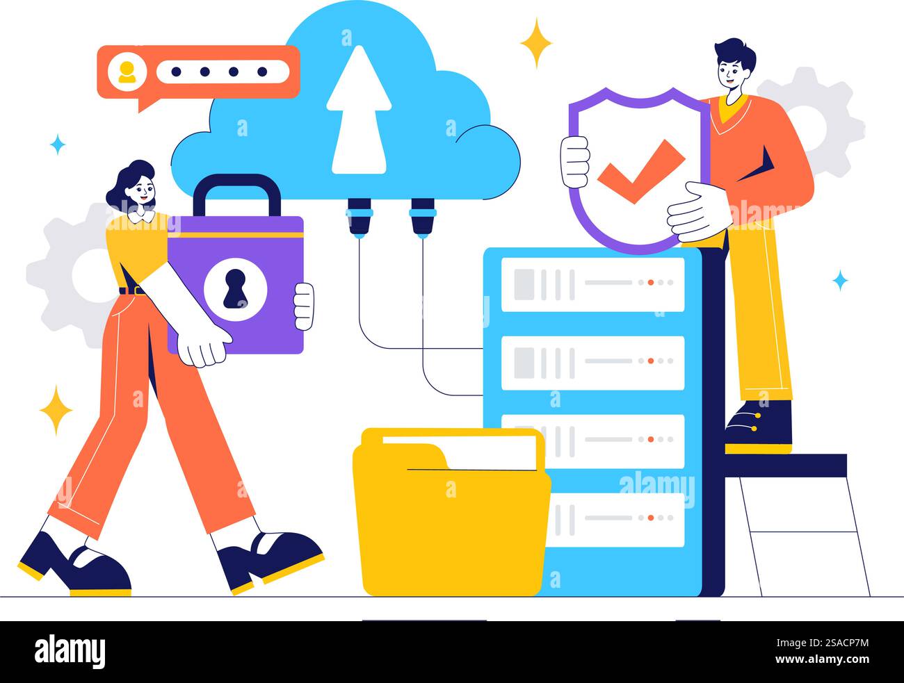 Digital Cloud Security Vector Illustration of Safety and Data Protection for Network, Internet ...