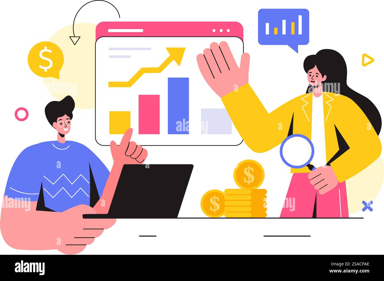 Market Research and Analysis Vector Illustration with Team Management and Analytics for Creating ...