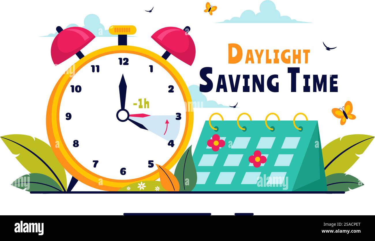 Daylight Saving Time Vector Illustration with Alarm Clock and Calendar ...
