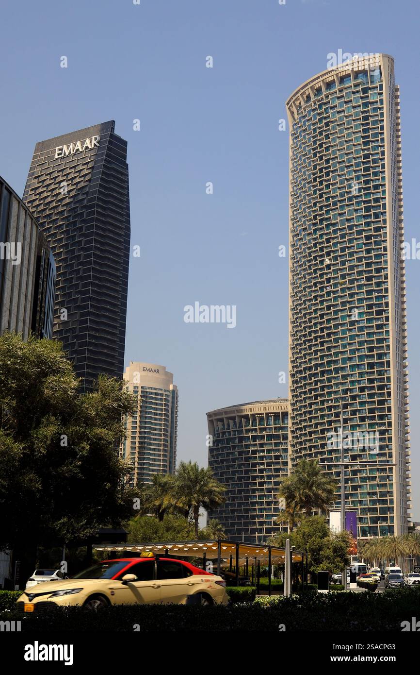 Taxi and skyline. Dubai, UAE, United Arab Emirates Stock Photo - Alamy