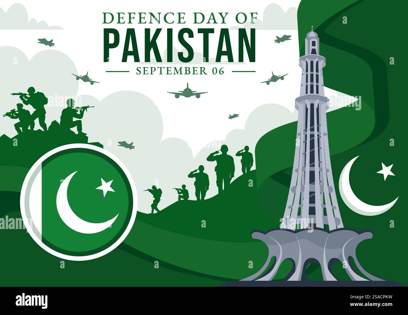 Pakistan Defence Day Vector Illustration on 6th September featuring ...