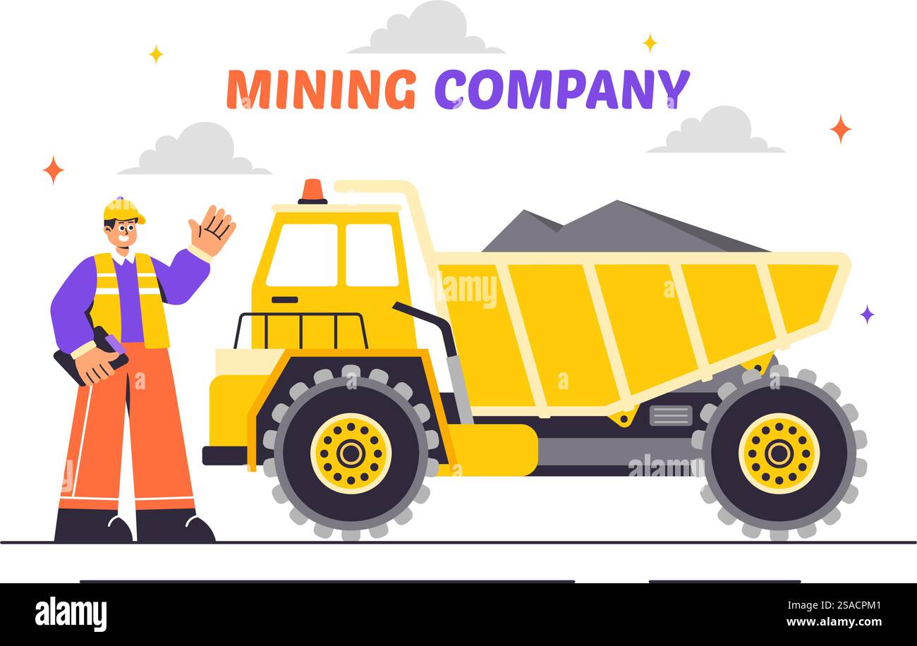 Mining Company Vector Illustration Featuring Heavy Yellow Dumper Trucks ...