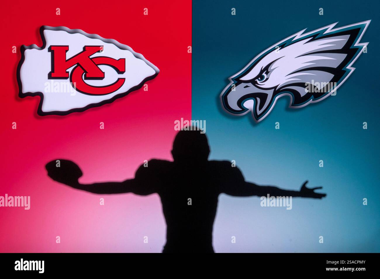 NEW ORLEANS, USA, JANUARY 27, 2025: NFL player Quarterback silhouette ...