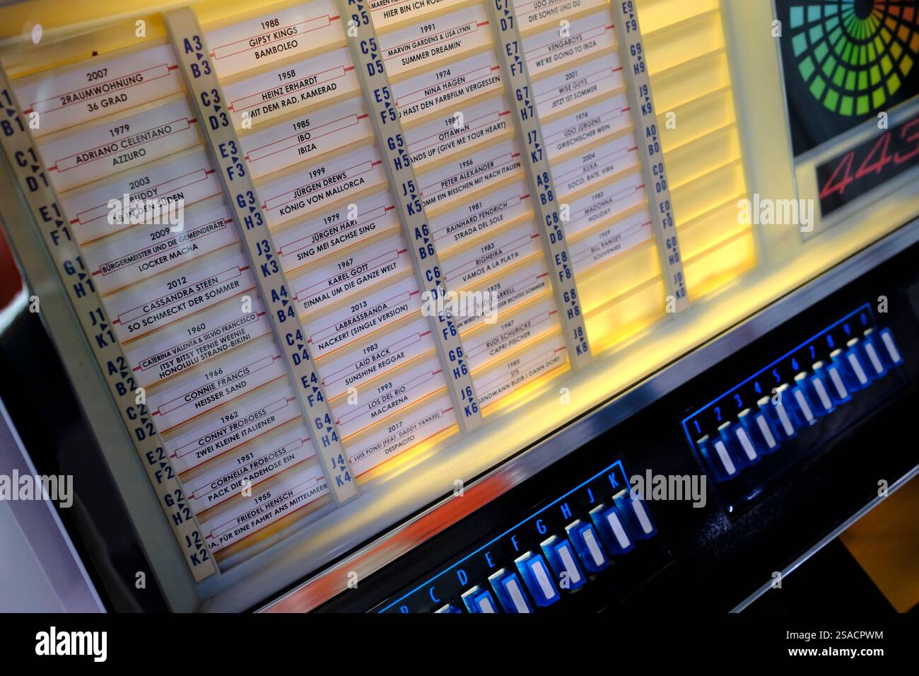 Old fifties juke Vintage Juke Box showing music titles. Ingolstadt ...