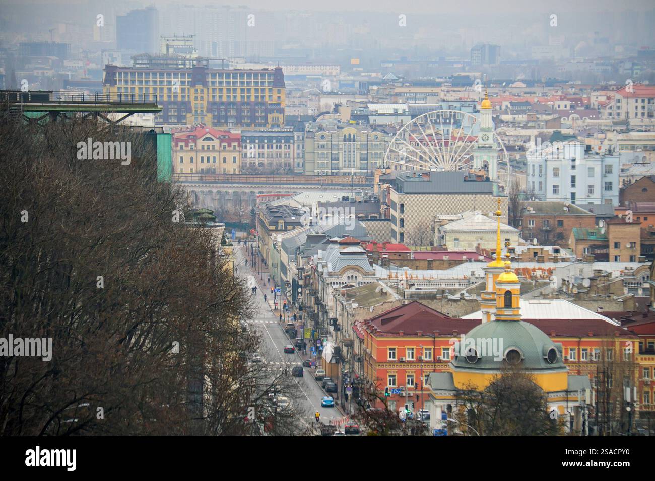 KYIV, UKRAINE - JANUARY 24, 2025 - The Podil historic neighbourhood is ...