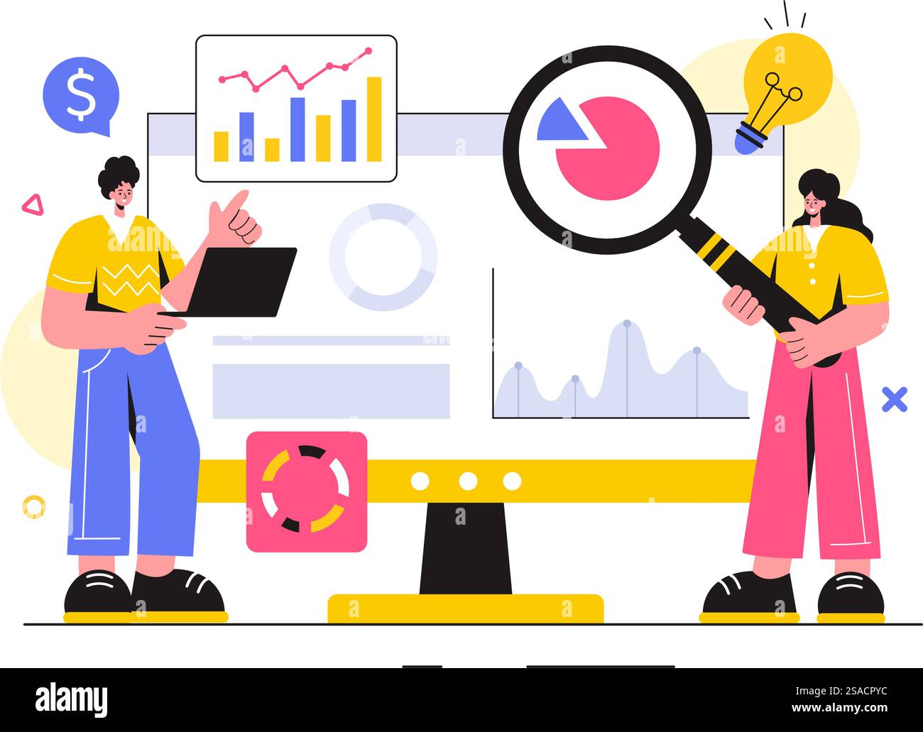Market Research and Analysis Vector Illustration with Team Management ...