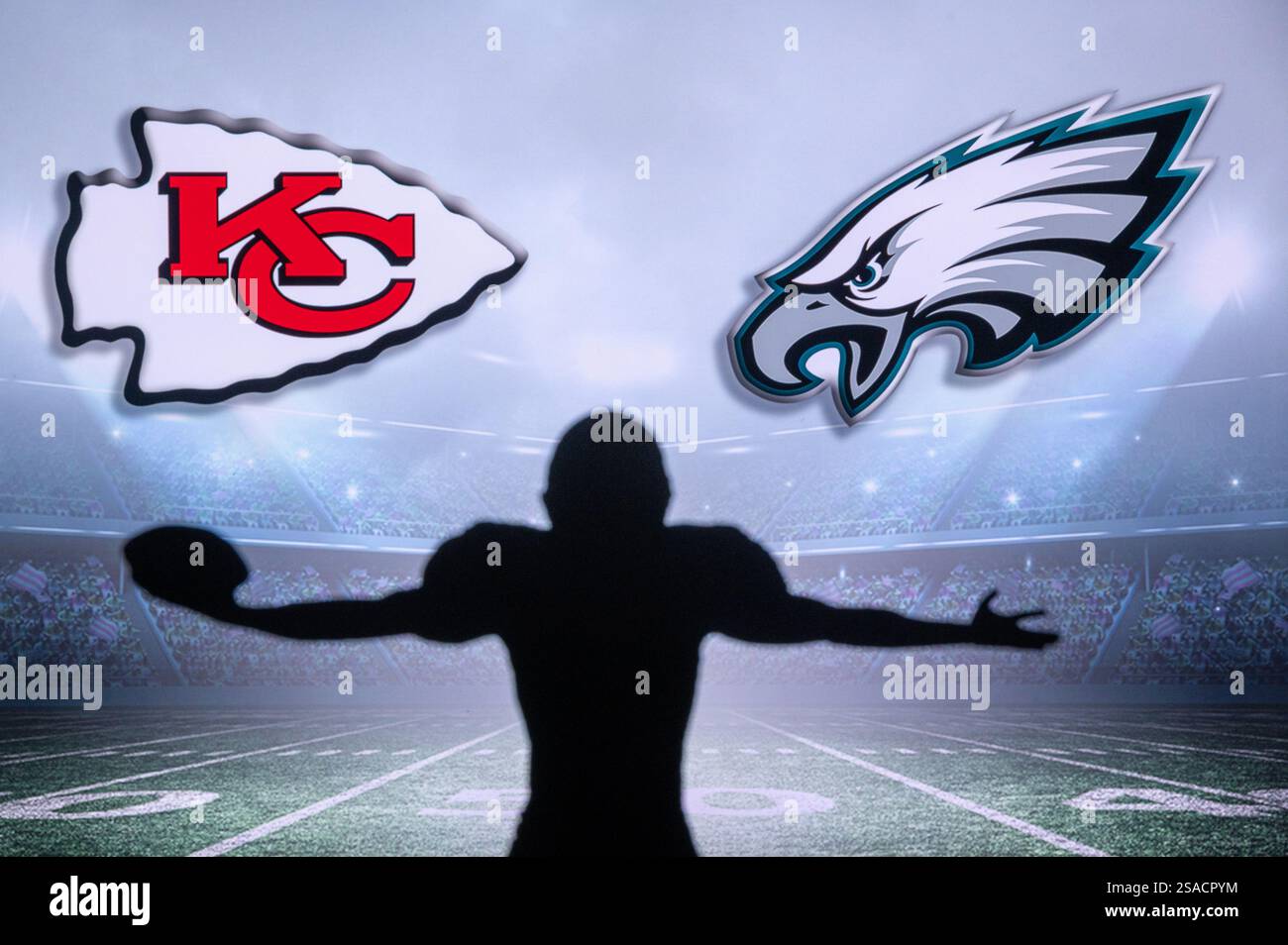 NEW ORLEANS, USA, JANUARY 27, 2025: NFL player Quarterback silhouette ...