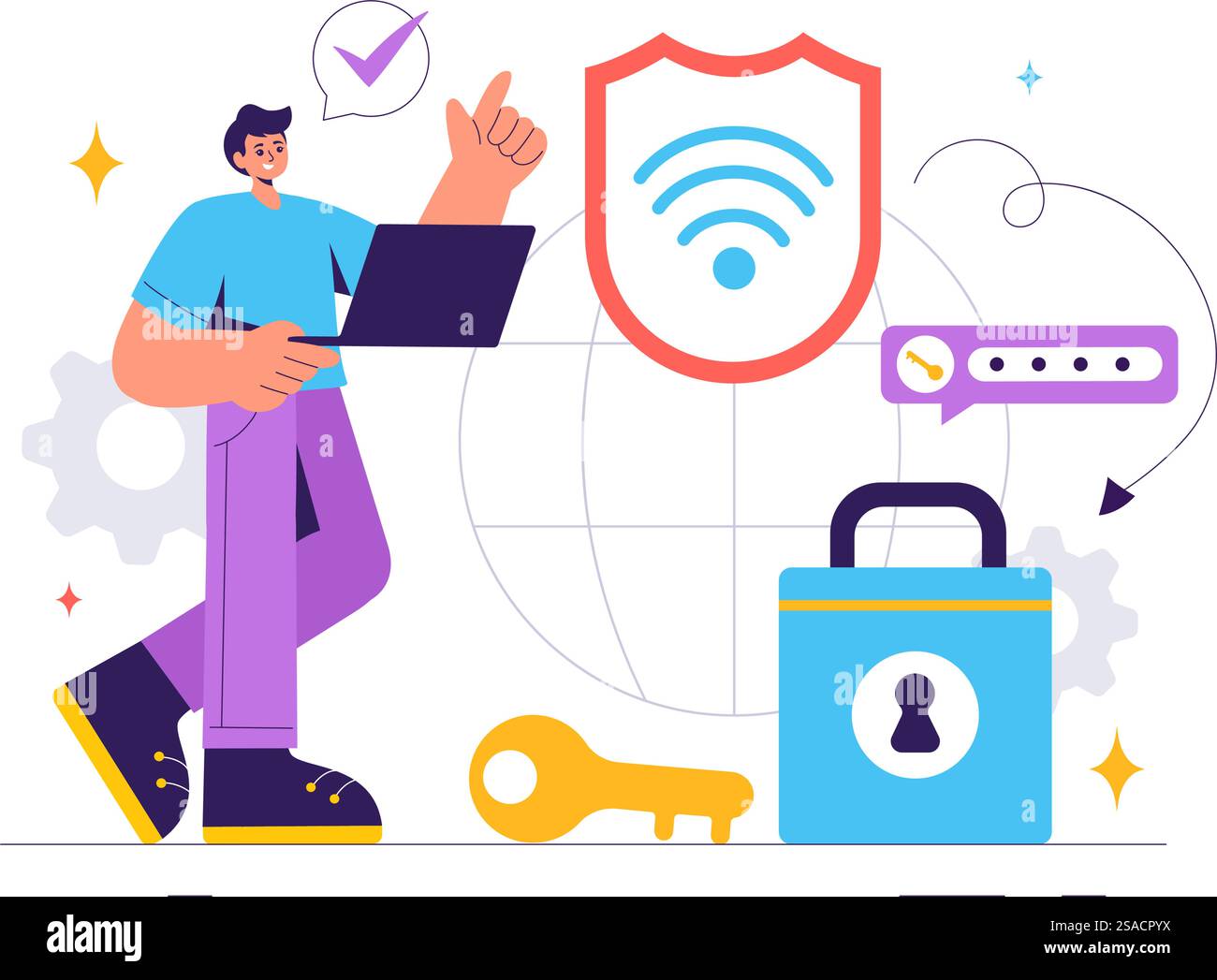 WiFi Security Vector Illustration with Wireless Technology Devices for ...