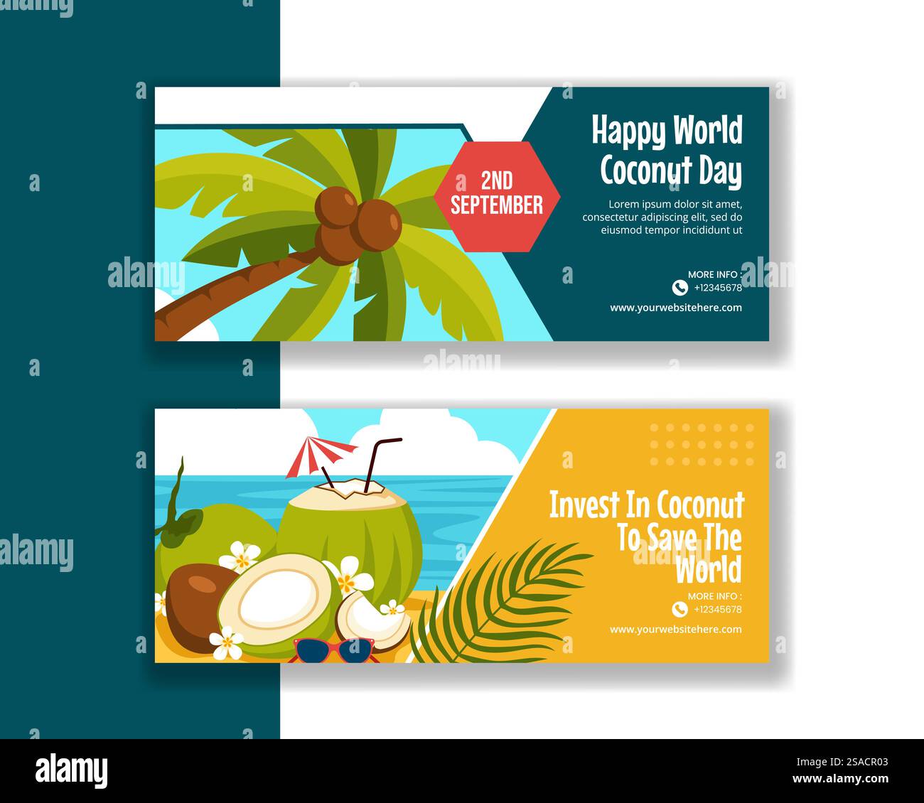 Coconut Day Horizontal Banner Flat Cartoon Hand Drawn Templates ...