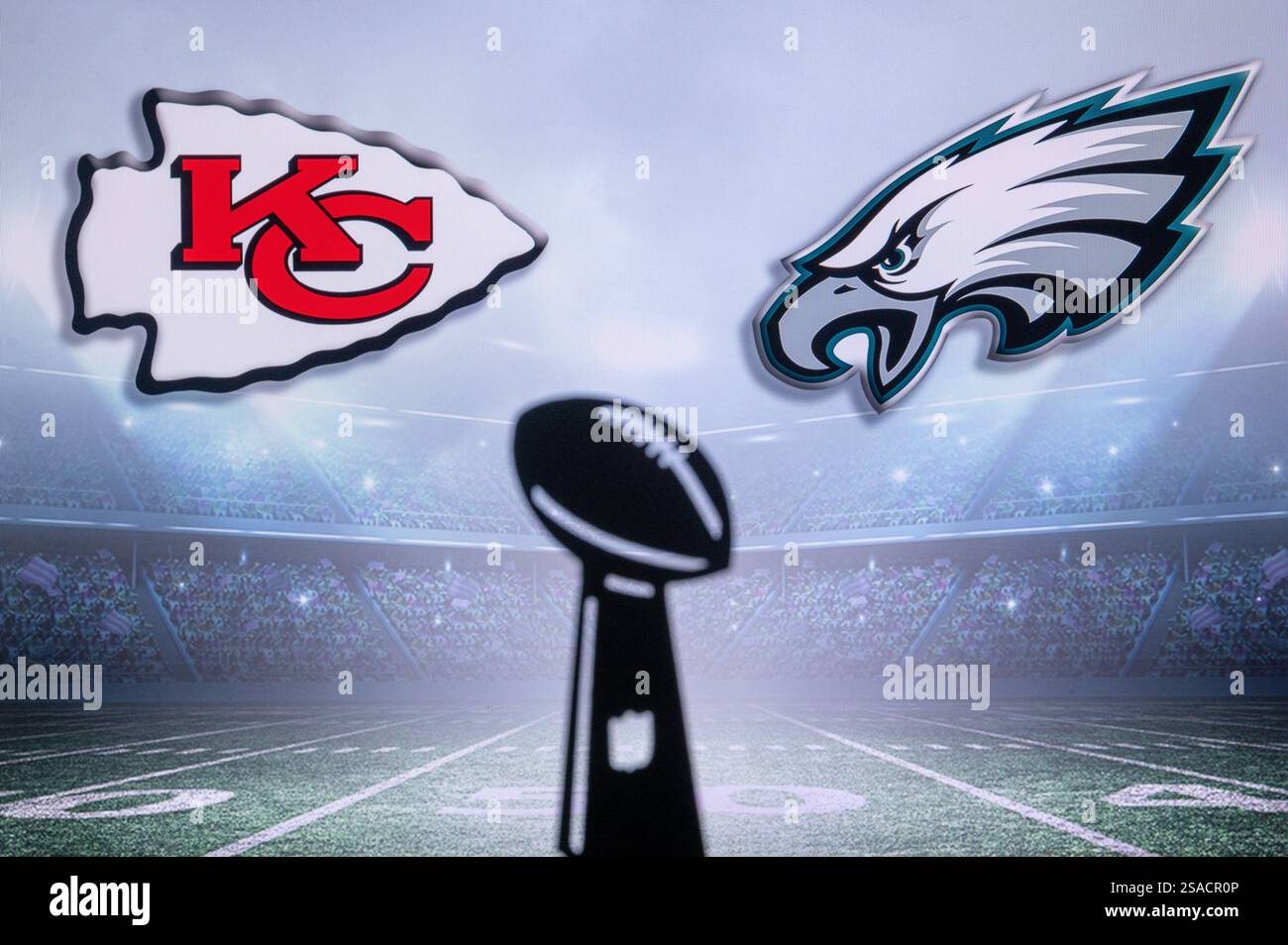 NEW ORLEANS, USA, JANUARY 27, 2025: Vince Lombardi trophy silhouette ...