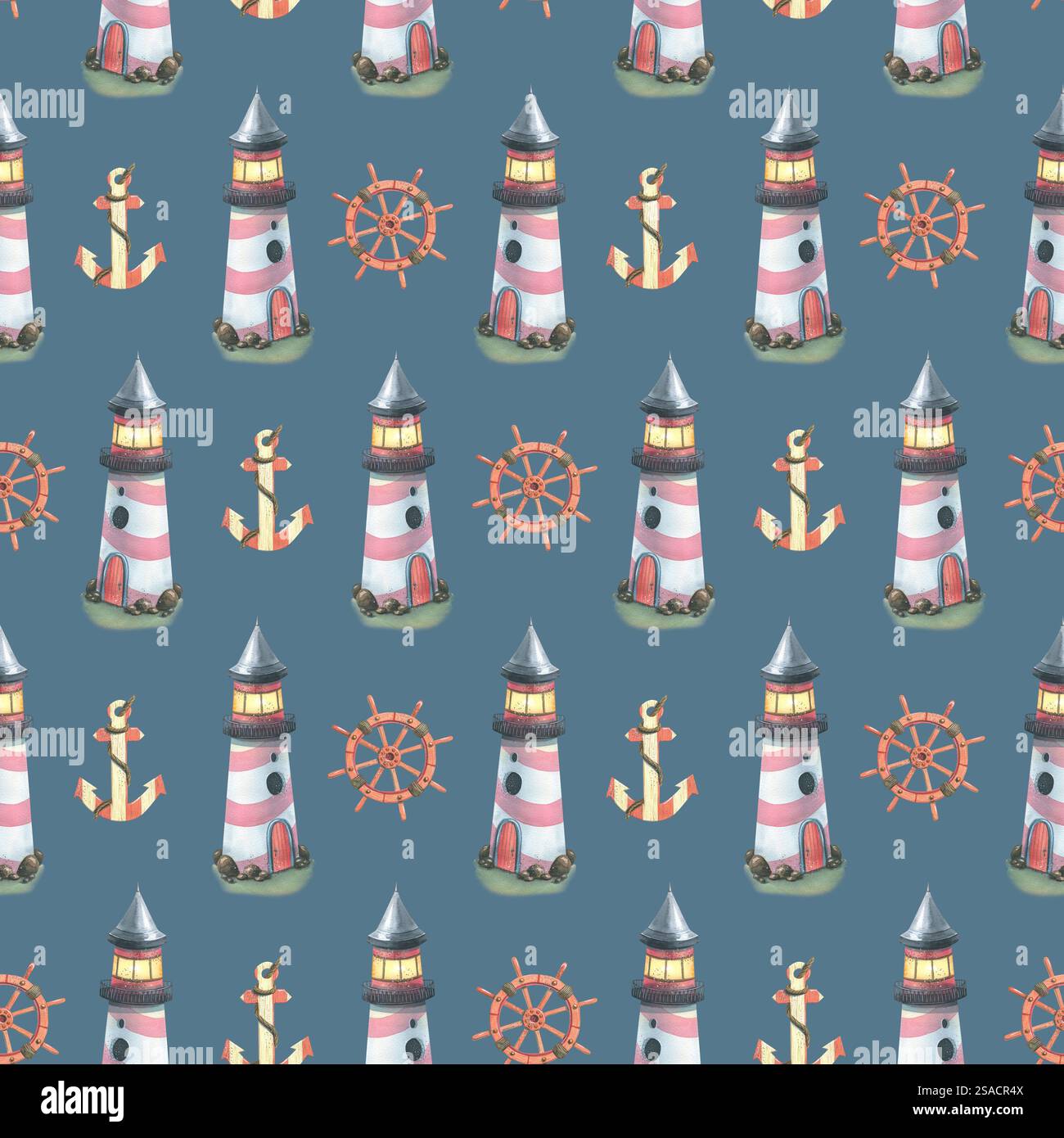 Seamless marine pattern on a white background with lighthouses ...