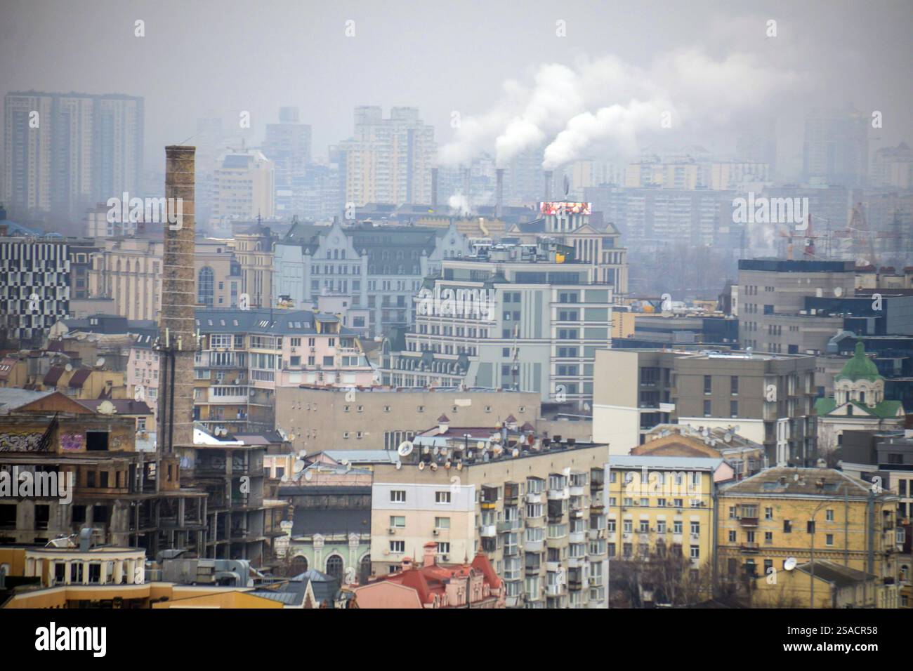 KYIV, UKRAINE - JANUARY 24, 2025 - The Podil historic neighbourhood is ...