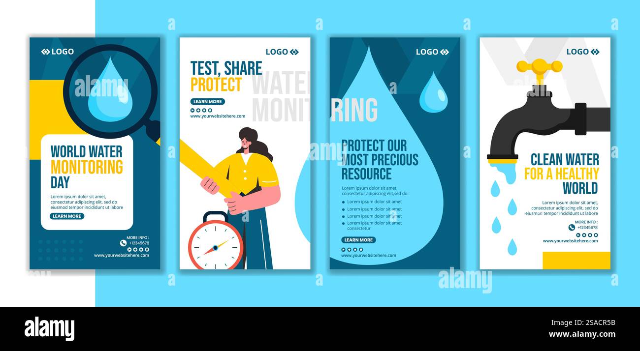 Water Monitoring Day Social Media Stories Flat Cartoon Hand Drawn ...