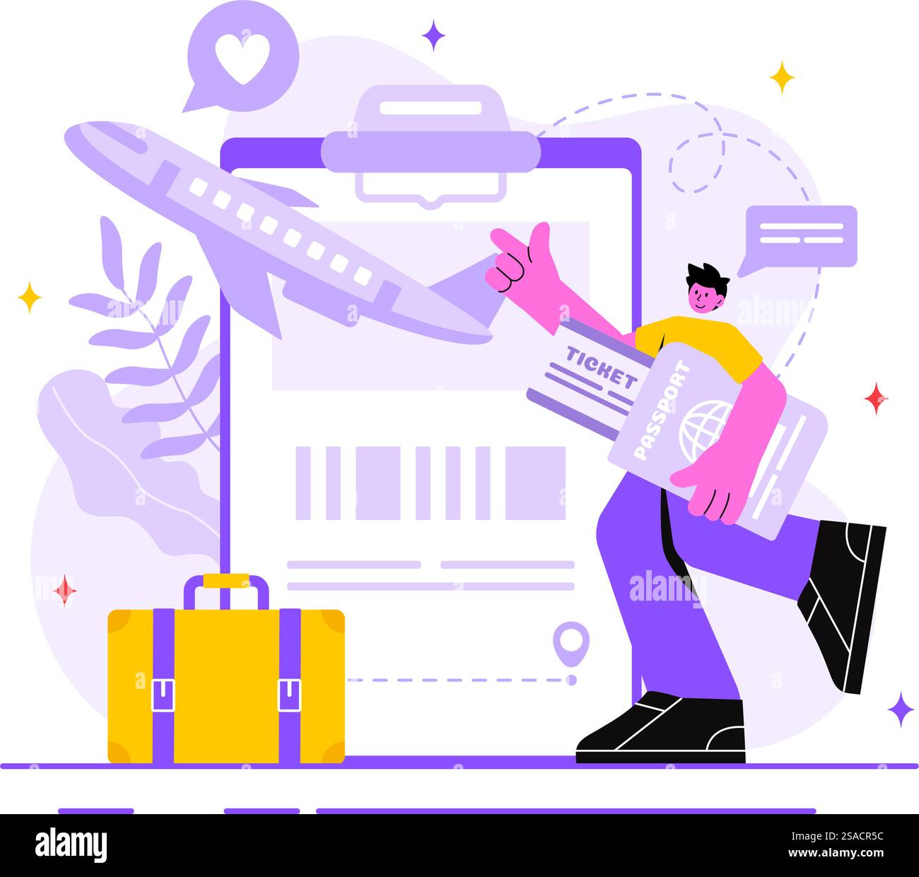 Online Travel Ticket Vector Illustration Through a Transportation and ...