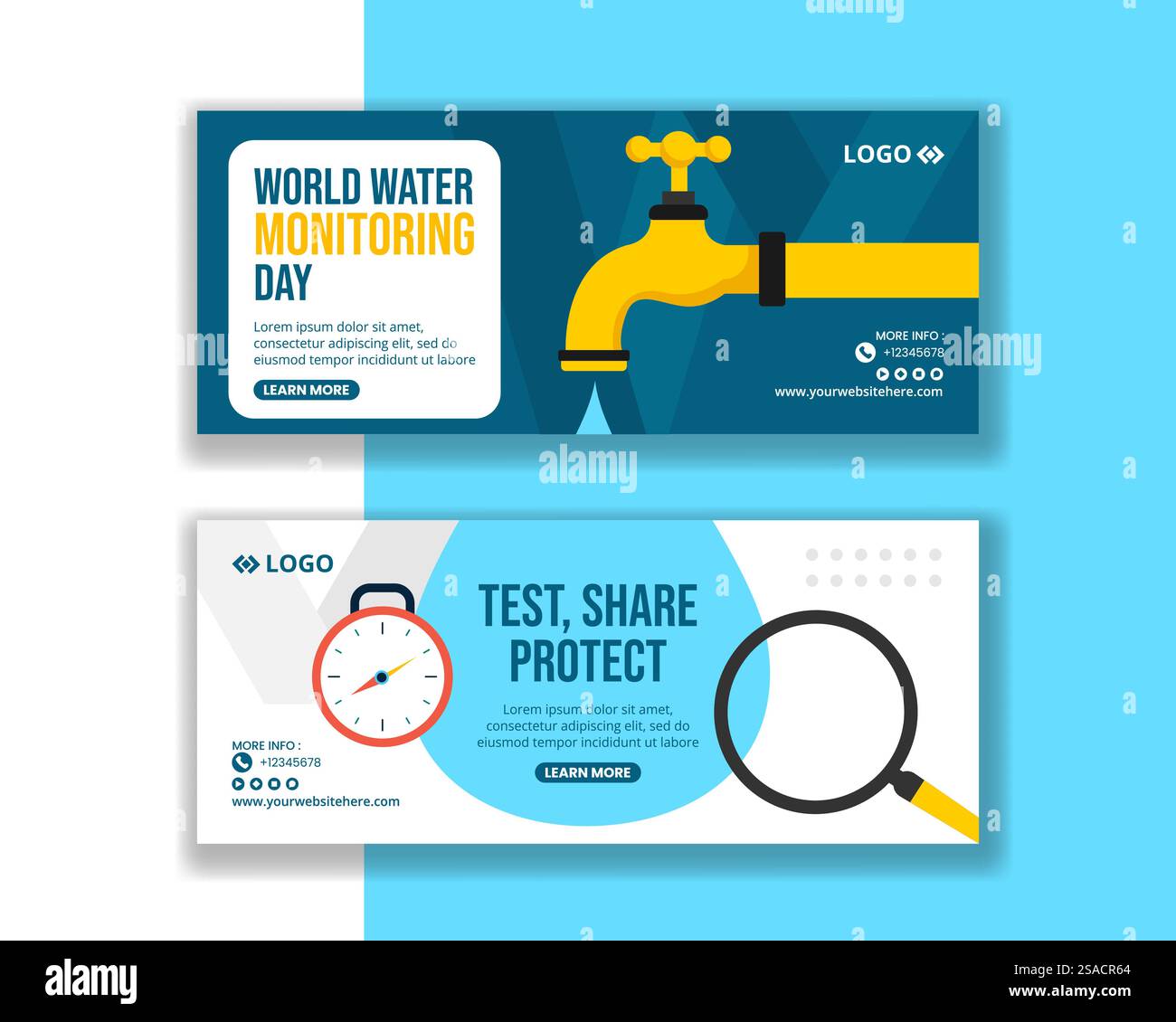 Water Monitoring Day Horizontal Banner Flat Cartoon Hand Drawn ...