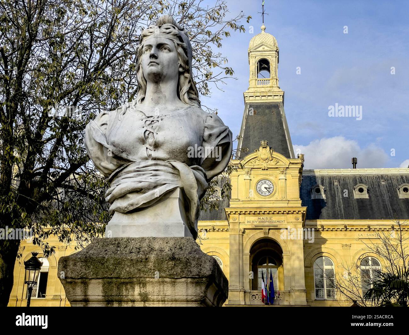 Bust of Marianne, symbol of the French Republic, outside a city hall ...
