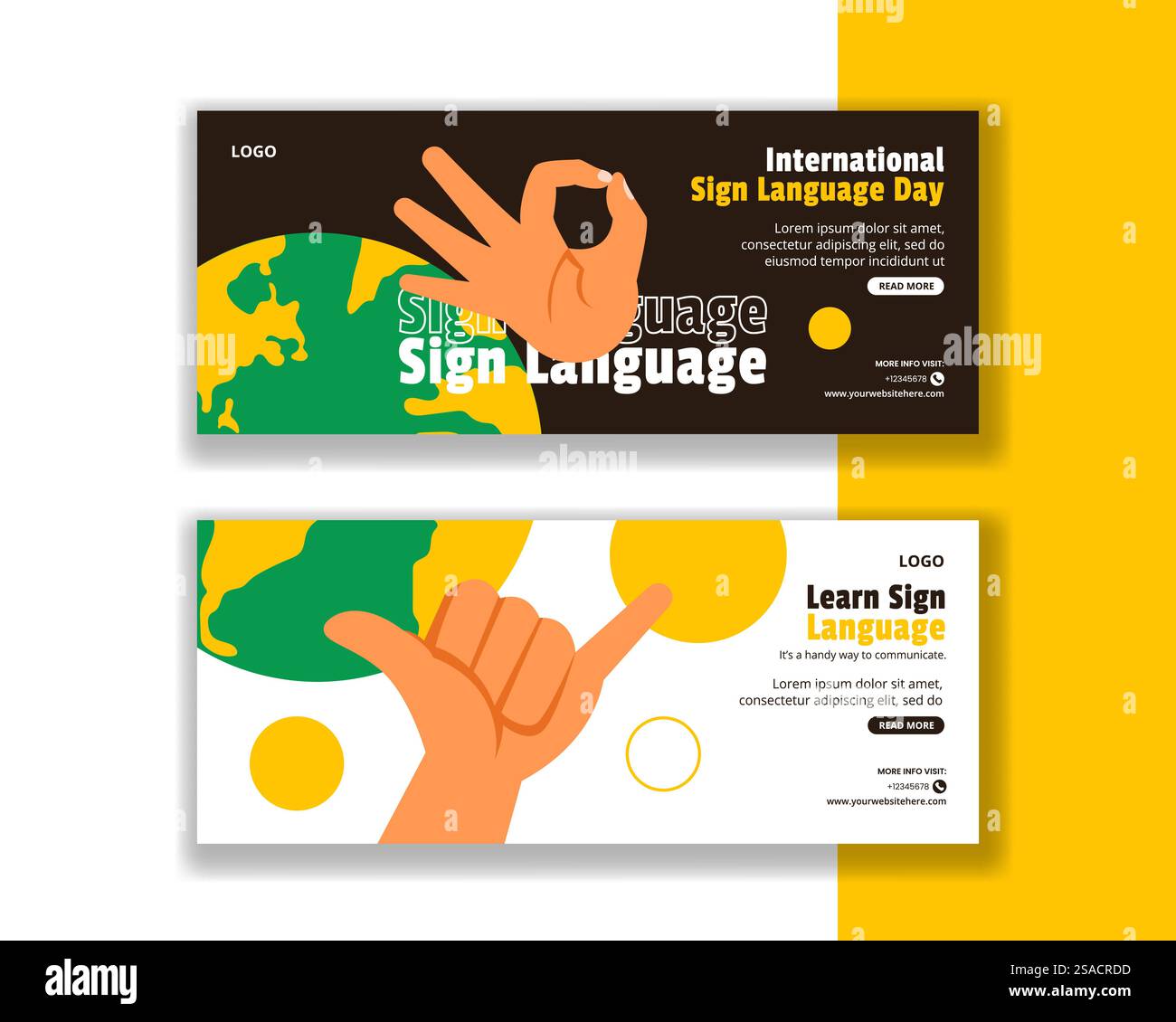 Day of Sign Languages Horizontal Banner Flat Cartoon Hand Drawn ...