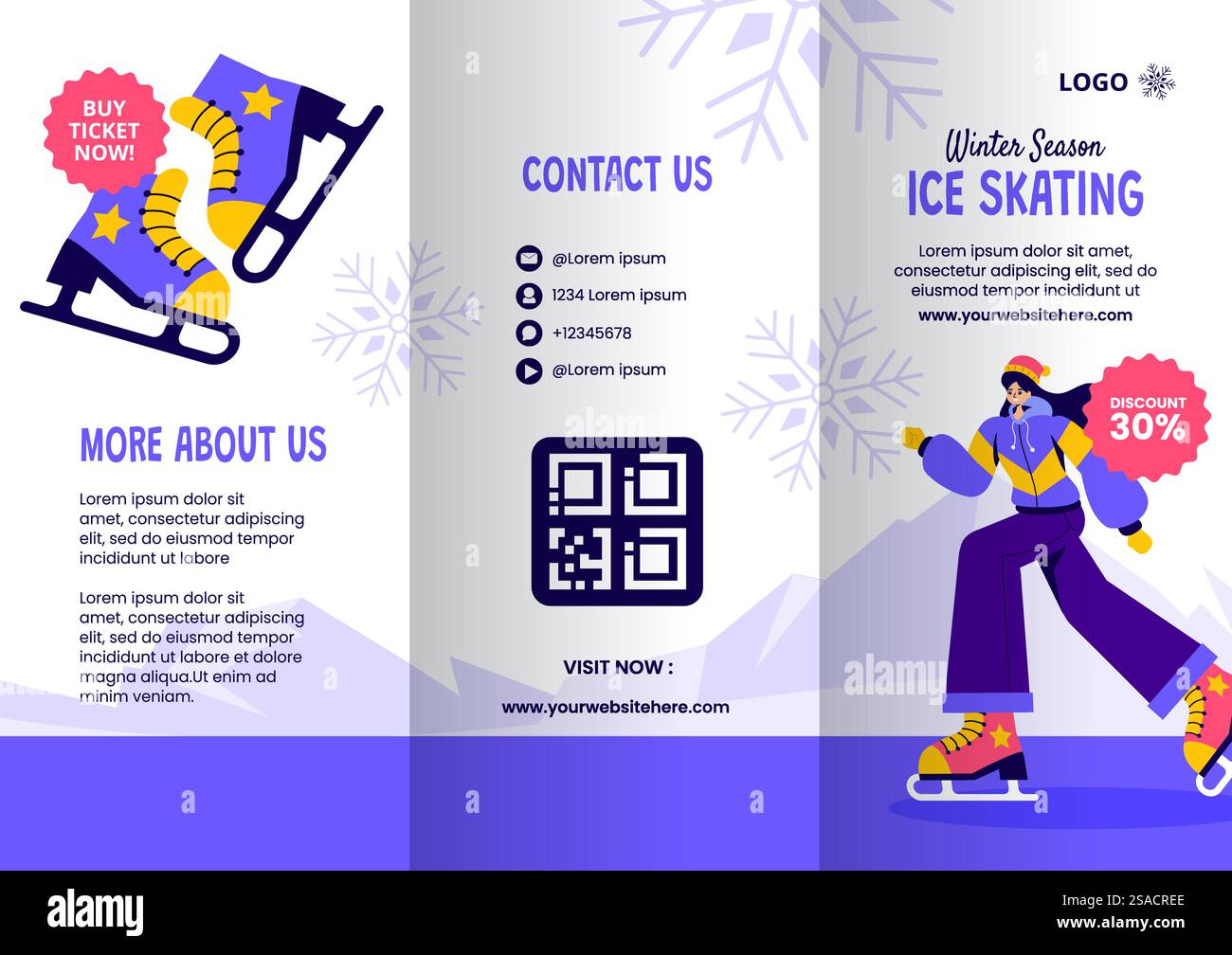 Ice Skating Brochure Flat Cartoon Hand Drawn Templates Background ...