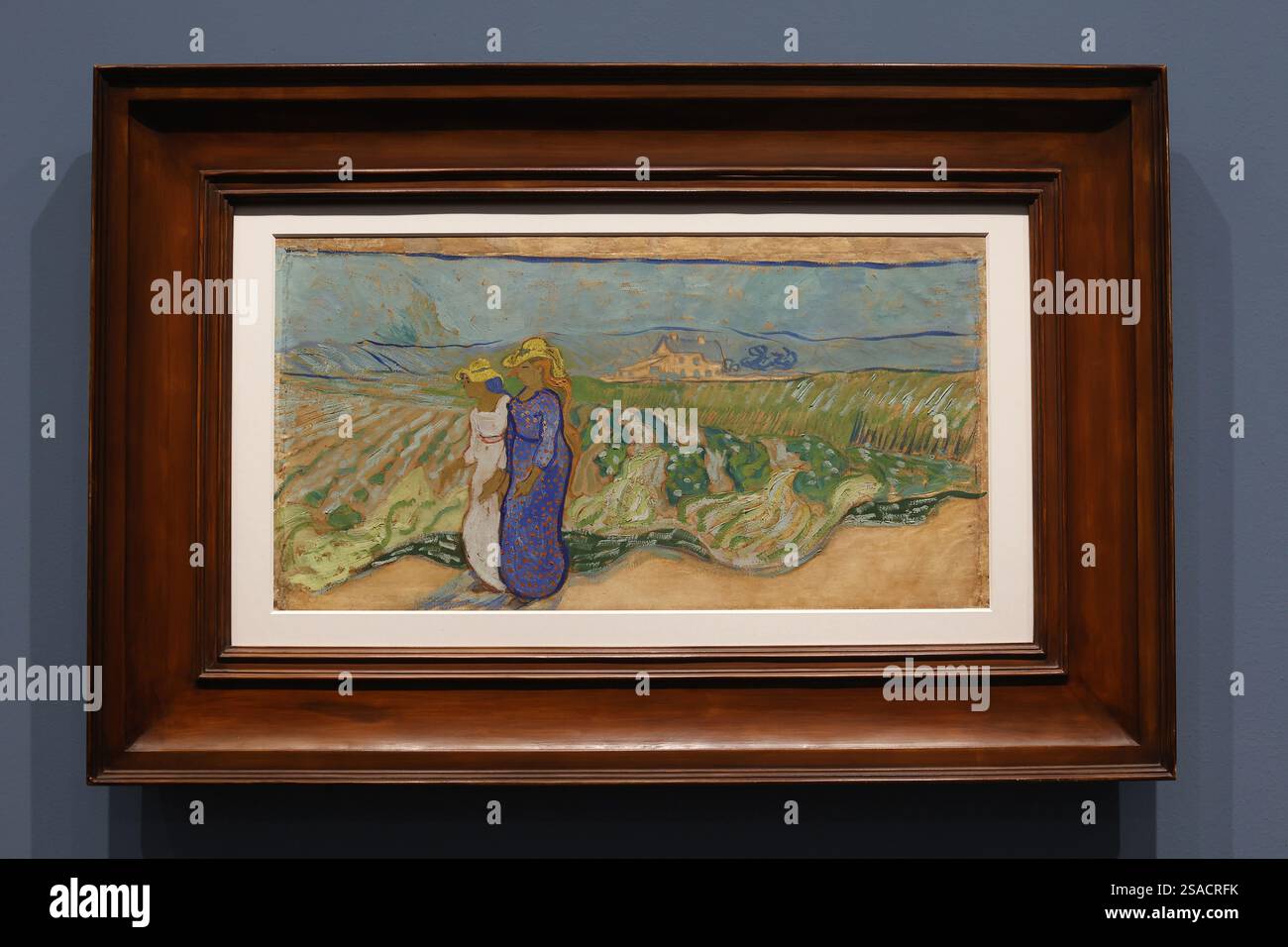 Orsay museum, Paris, France. Vincent Van Gogh.Two women walking through fields, oil on canvas ...